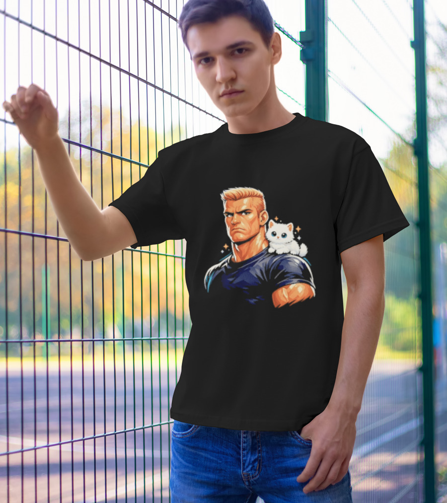 GigaChad With Tiny Cat Meme Buff Aesthetic T-Shirt