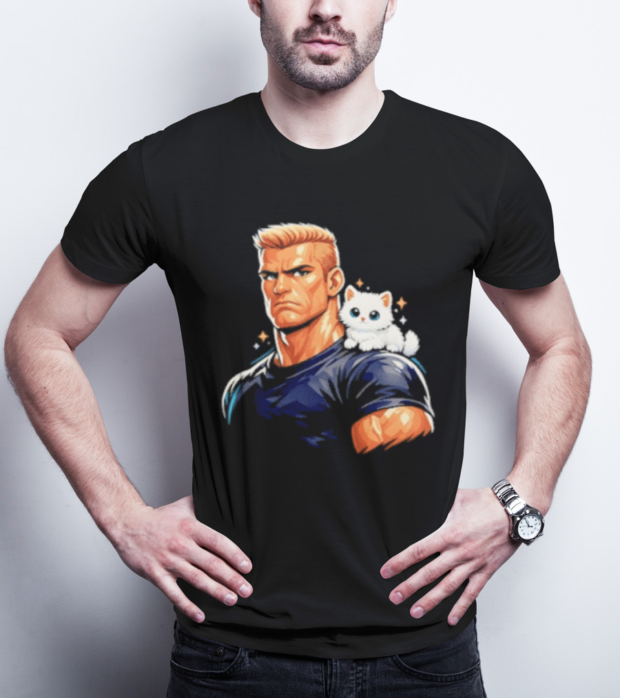 GigaChad With Tiny Cat Meme Buff Aesthetic T-Shirt