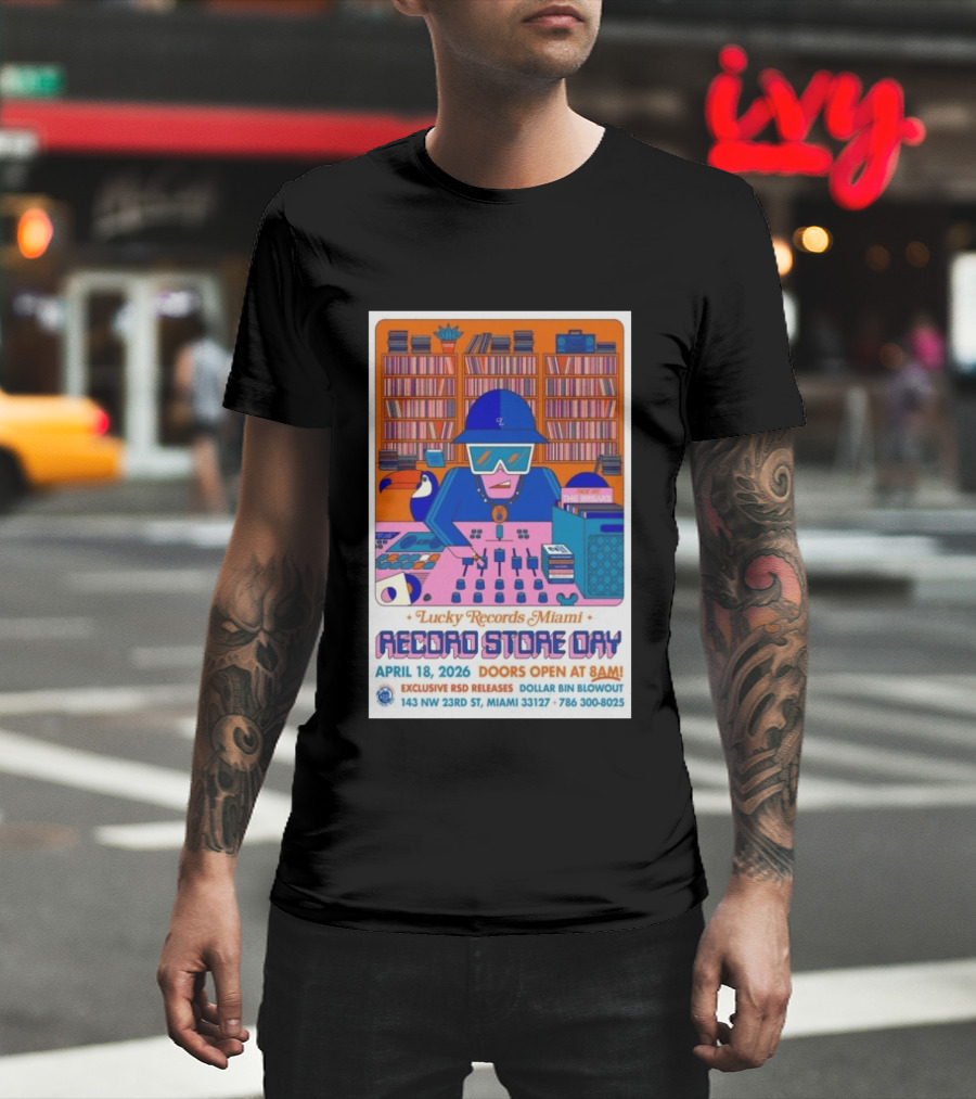 Lucky Records Miami Record Store Day April 18 2026 Exclusive RSD Releases Dollar Bin Blowout T-Shirt
