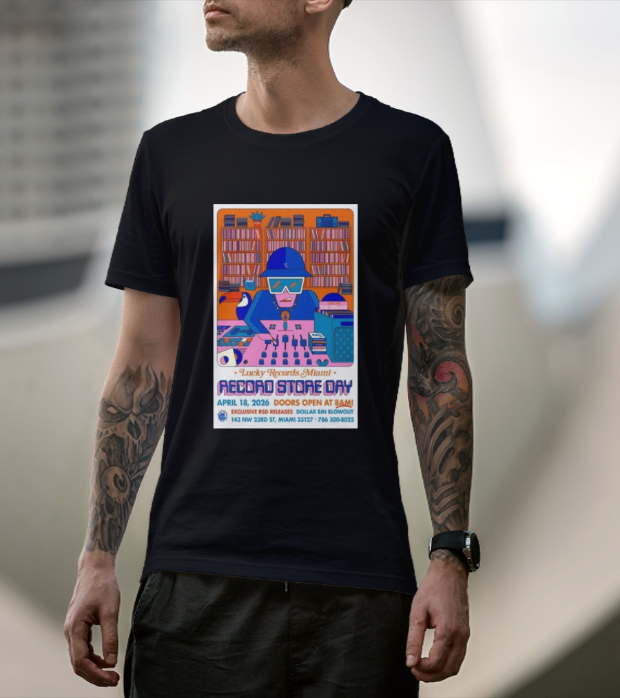Lucky Records Miami Record Store Day April 18 2026 Exclusive RSD Releases Dollar Bin Blowout T-Shirt