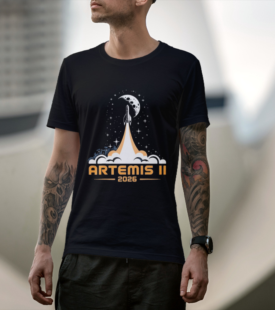 Artemis II 2026 Moon Rocket Launch With Stars And Moon T-Shirt
