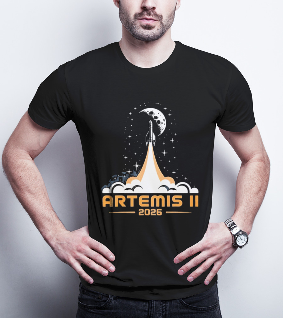 Artemis II 2026 Moon Rocket Launch With Stars And Moon T-Shirt