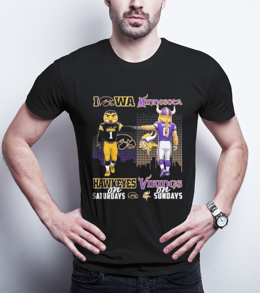 Iowa Hawkeyes On Saturdays Minnesota Vikings On Sundays Football Mascots T-Shirt