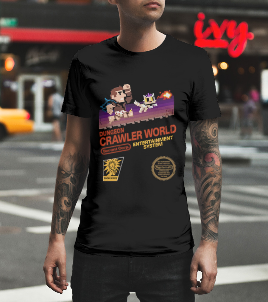 Dungeon Crawler World Entertainment System Pixel Adventure Quest Retro Game T-Shirt