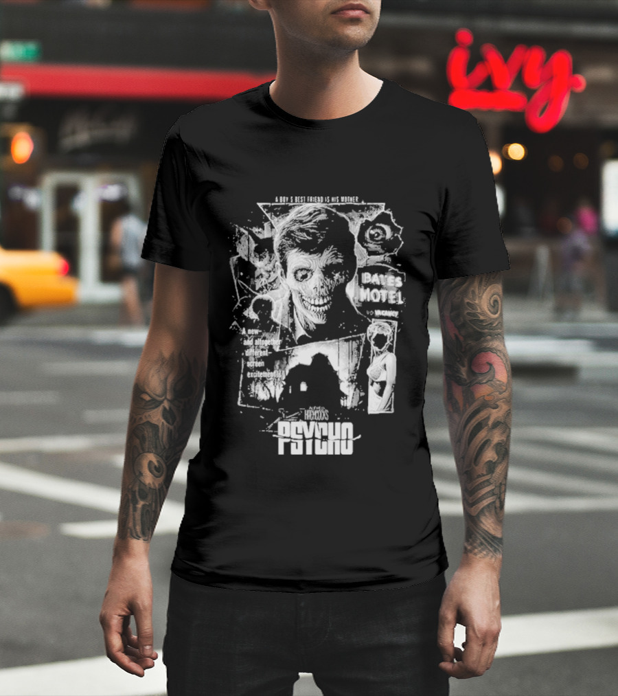 Psycho Hitchcock Collage 1960 Classic Movie Icy Blackness 2026 T-Shirt