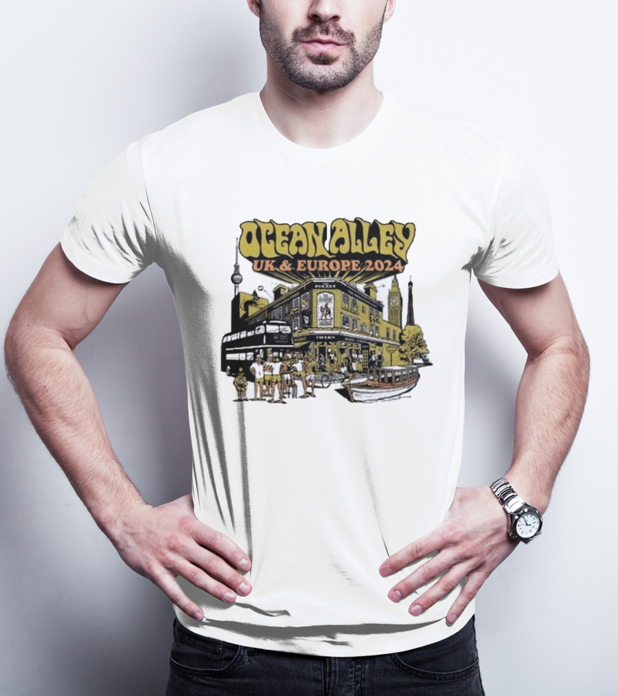 Ocean Alley UK And Europe 2024 Tour Pocket Tavern Scene With Landmarks T-Shirt