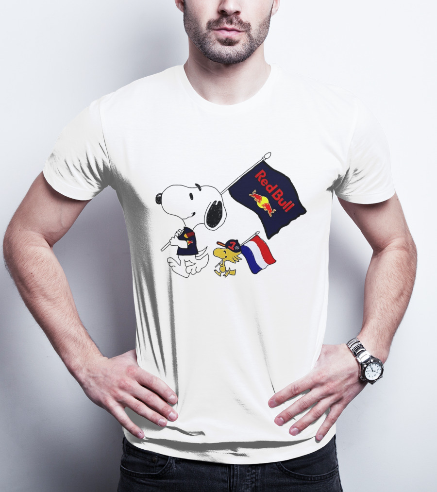 Snoopy Woodstock Red Bull Racing F1 Flag Peanuts Character Collaboration T-Shirt