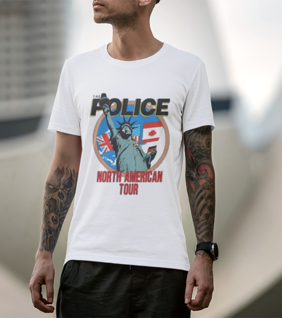 The Police 1983 North American Tour Lady Liberty UK Canada US Flags T-Shirt