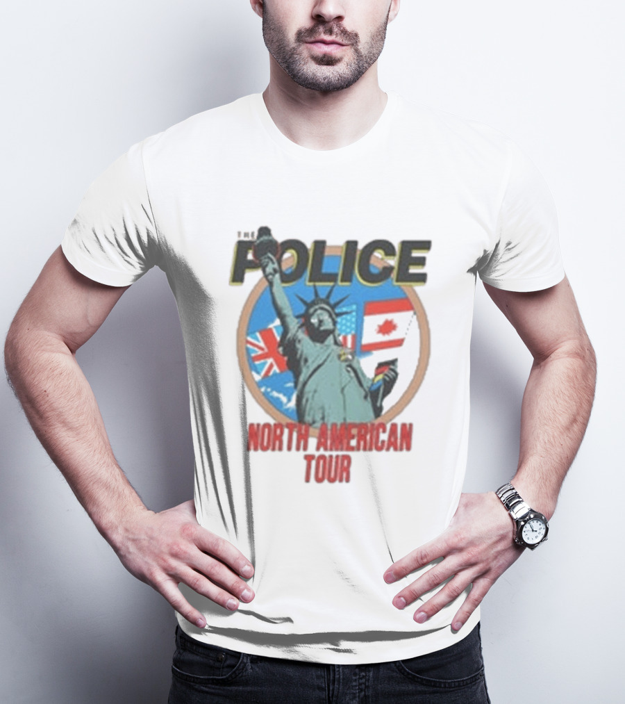 The Police 1983 North American Tour Lady Liberty UK Canada US Flags T-Shirt