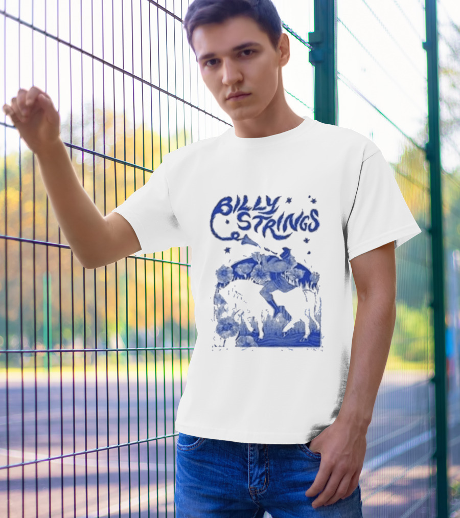 Billy Strings Fall Tour 2026 Skeleton Moon Walking Artistic Blue T-Shirt