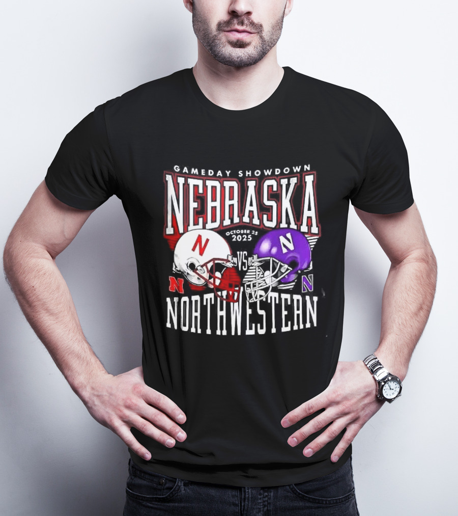 Nebraska Cornhuskers Northwestern Wildcats Gameday Showdown 2025 Helmet Matchup T-Shirt