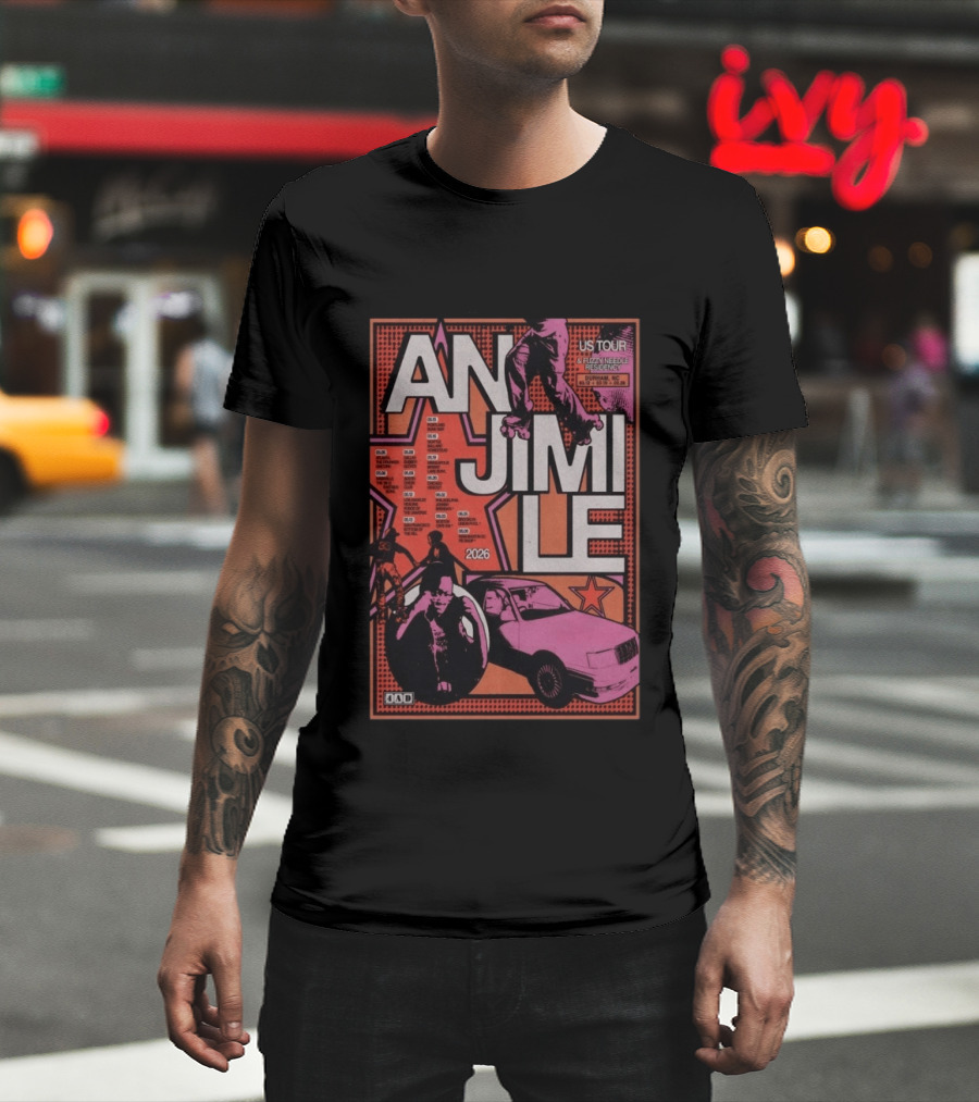 Anjimile 2026 US Tour Fuzz And Needle Residency With Skater And Pink Car T-Shirt