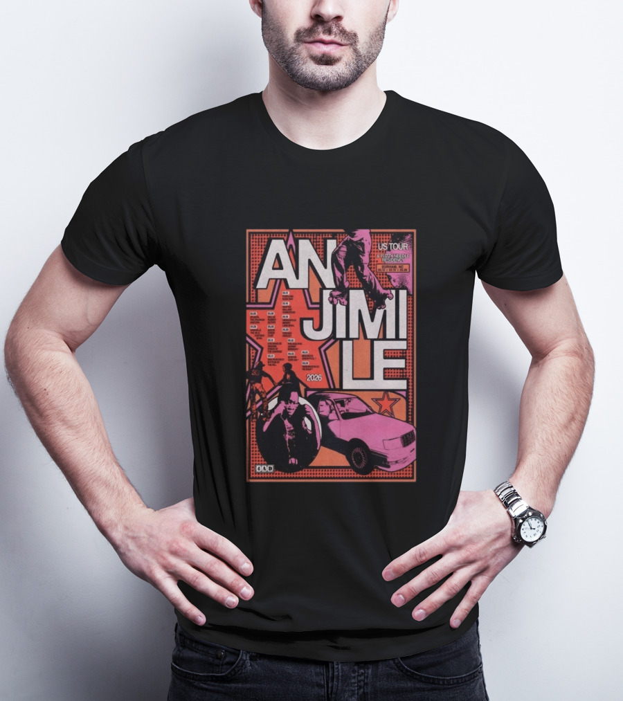 Anjimile 2026 US Tour Fuzz And Needle Residency With Skater And Pink Car T-Shirt