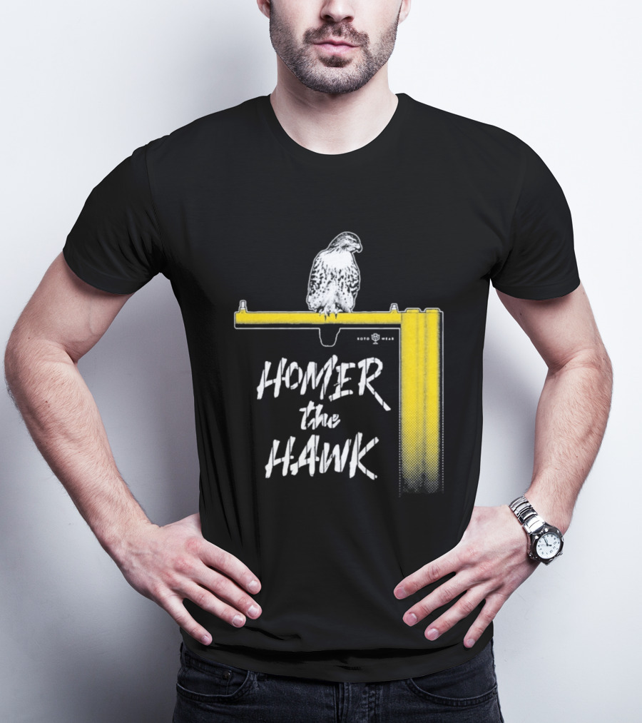 Homer The Hawk Perched On Yellow Crossbar T-Shirt