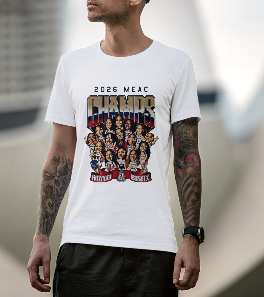 2026 MEAC Champs Howard Bison Women's Basketball Caricature T-Shirt