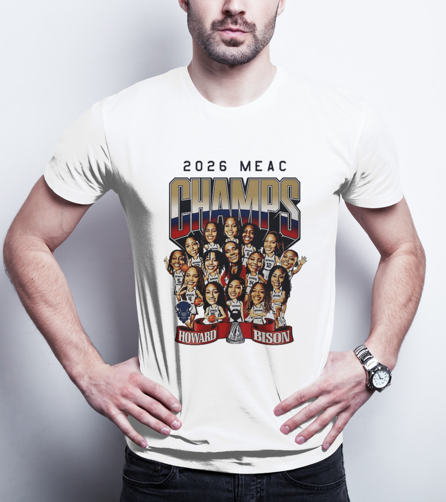 2026 MEAC Champs Howard Bison Women's Basketball Caricature T-Shirt