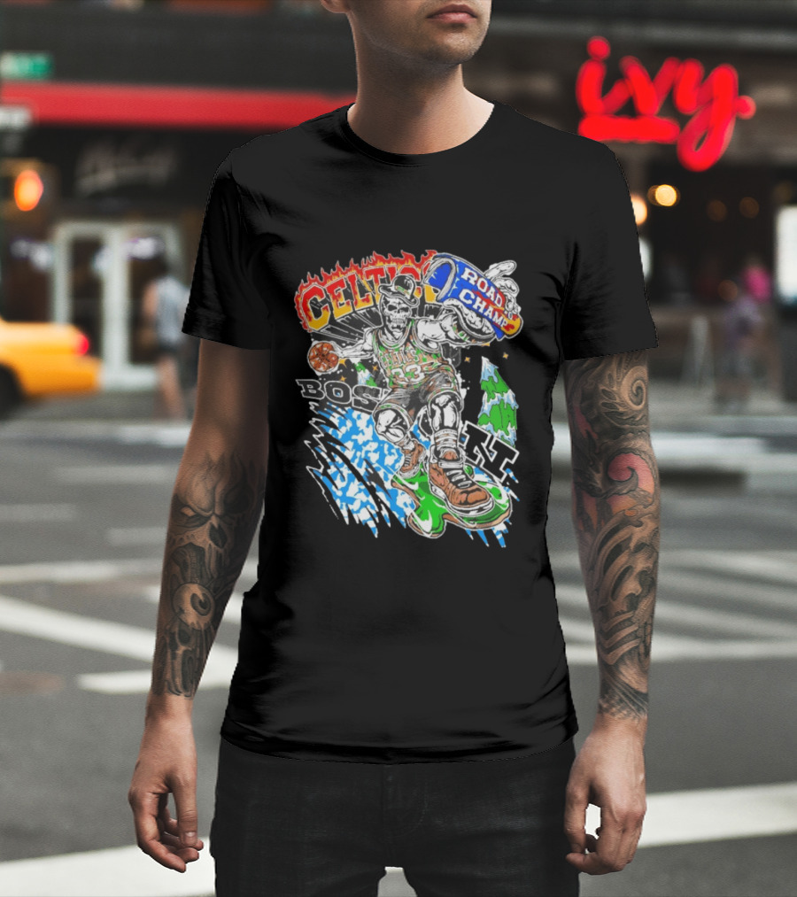 Celtics Road Champ Skull 33 Boston Basketball T-Shirt