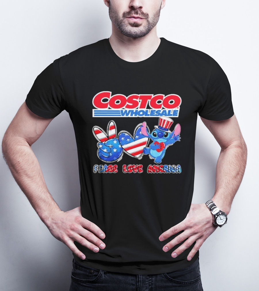 Costco Wholesale Peace Love America Stitch 4th Of July Celebrations T-Shirt