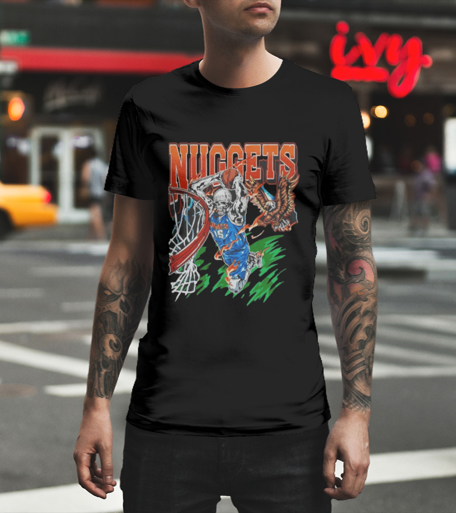 Nuggets Skeleton Dunking 15 With Eagle And Flames T-Shirt
