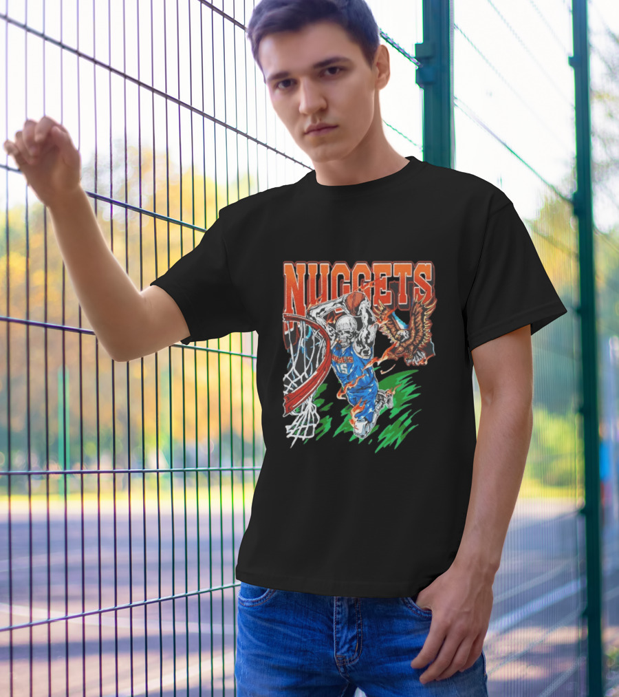 Nuggets Skeleton Dunking 15 With Eagle And Flames T-Shirt