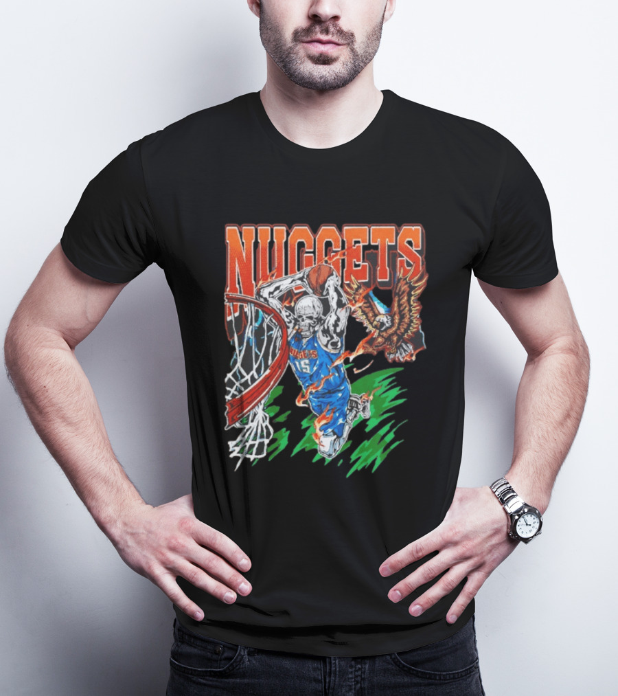 Nuggets Skeleton Dunking 15 With Eagle And Flames T-Shirt