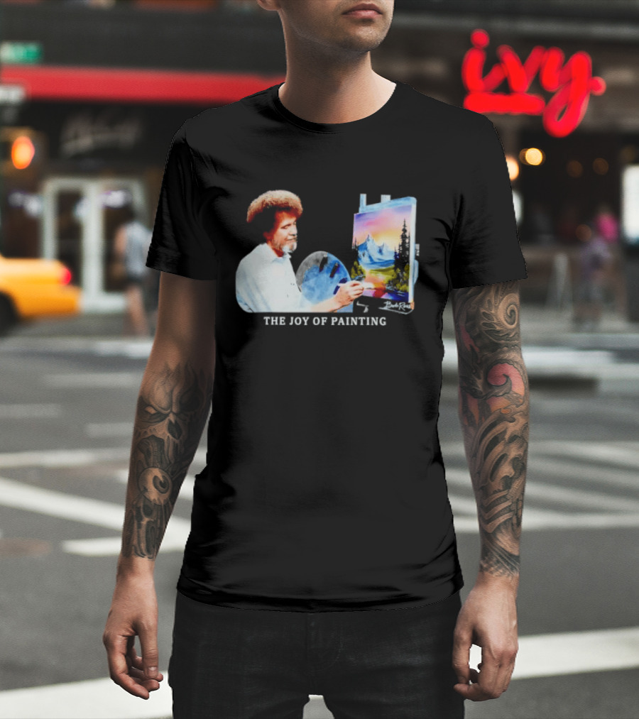 Bob Ross The Joy Of Painting Mountains And Sunset Scene T-Shirt