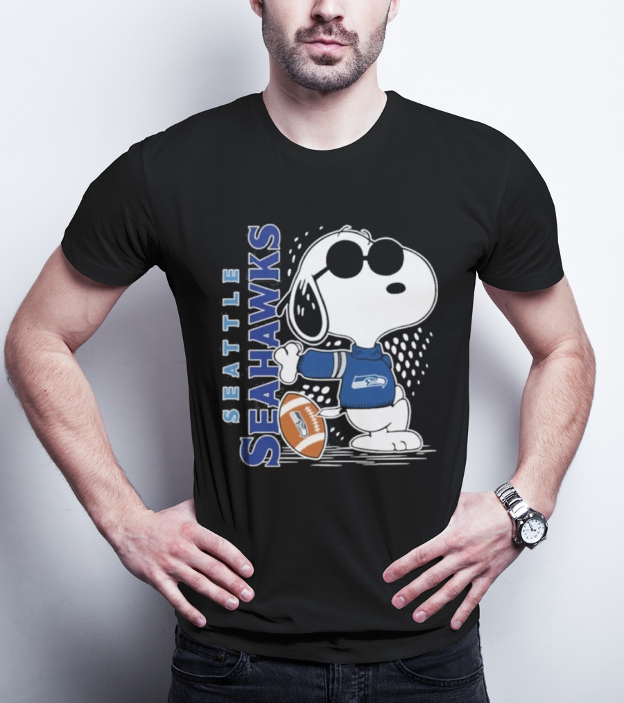 Seattle Seahawks Snoopy Football 2026 Collaboration Peanuts Fan Gear T-Shirt