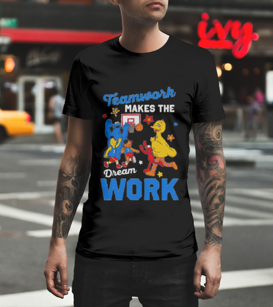 Teamwork Makes The Dream Work Sesame Street Basketball Slam Dunk T-Shirt