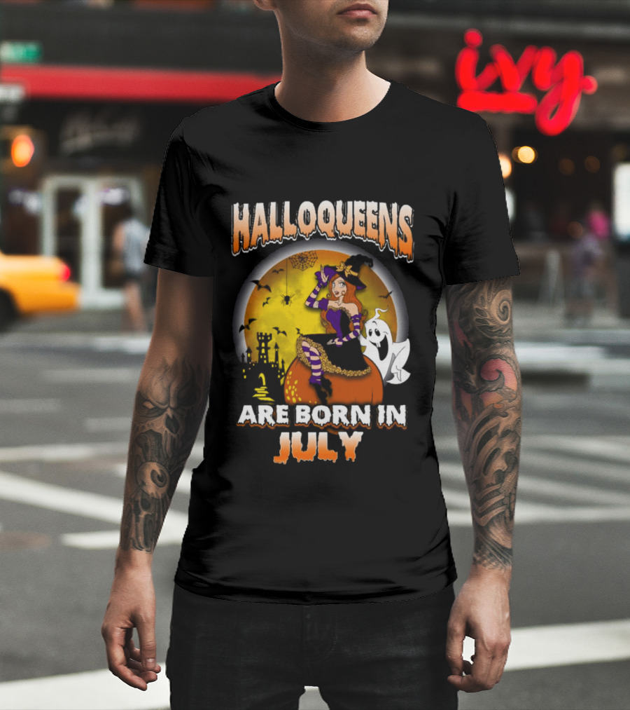 Halloqueens Witch And Ghost Halloween July Birthday T-Shirt