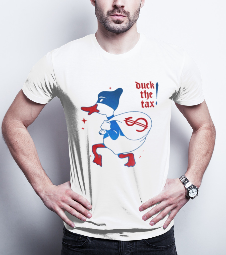 Duck The Tax Masked Cartoon Duck Carrying Money Bag T-Shirt