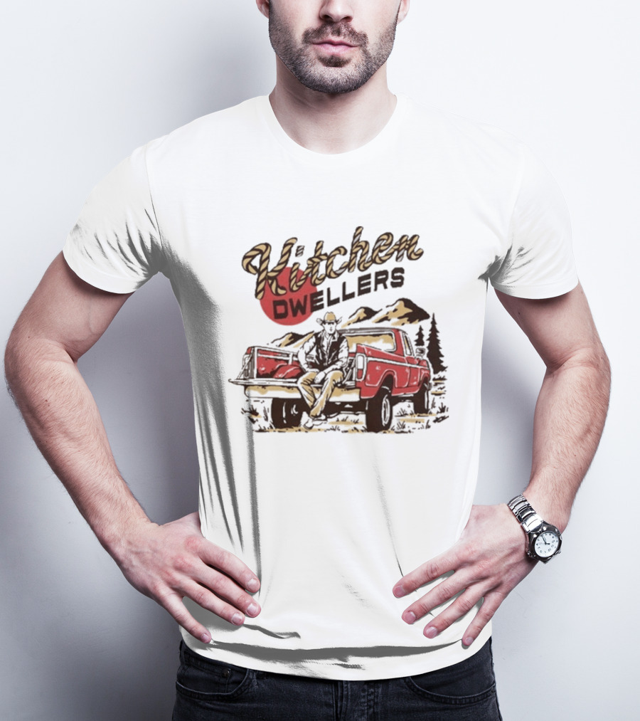 Kitchen Dwellers Swipe 4 All Tour Cowboy On Truck Mountain Scene T-Shirt