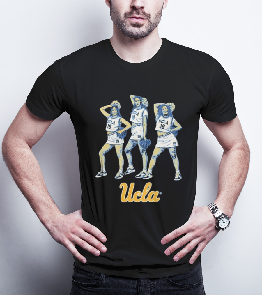 UCLA Women's Basketball Cheerleaders Blue 19 Uniform Pom Pom T-Shirt