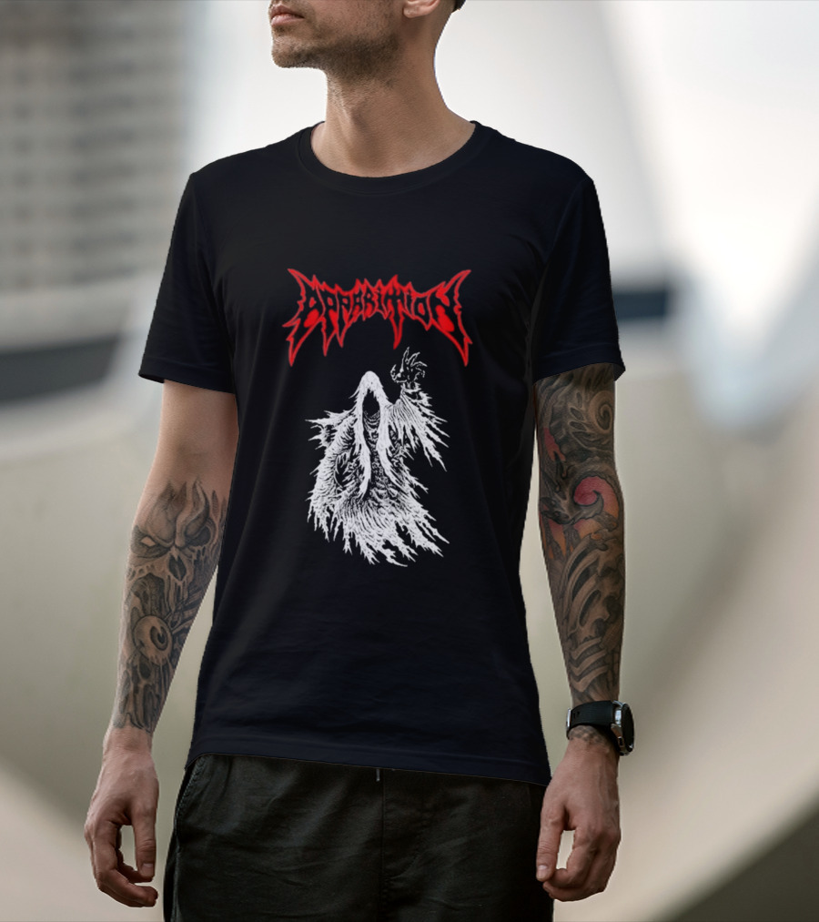 Apparition Ghostly Figure Red Gothic Font T-Shirt