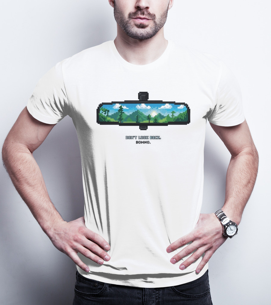 Don't Look Back Pixel Art Rearview Domno T-Shirt