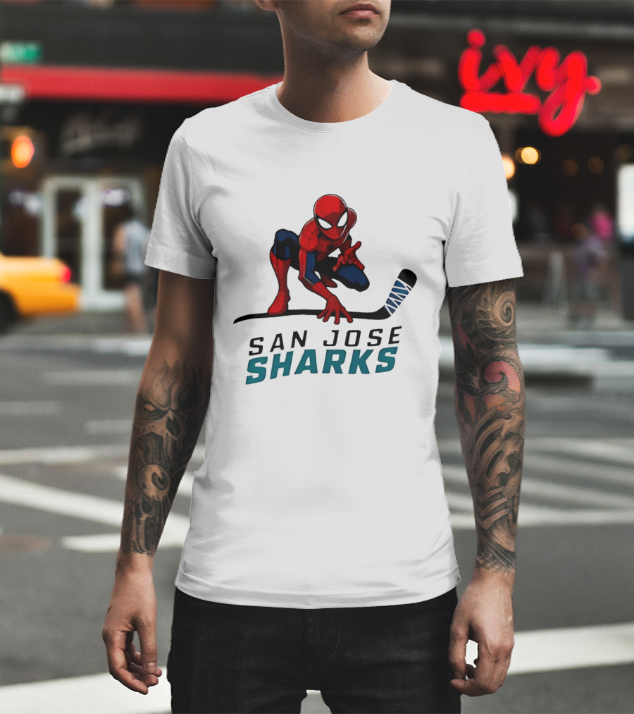 Spider Man San Jose Sharks Hockey Collaboration T-Shirt