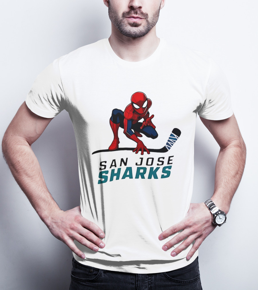 Spider Man San Jose Sharks Hockey Collaboration T-Shirt
