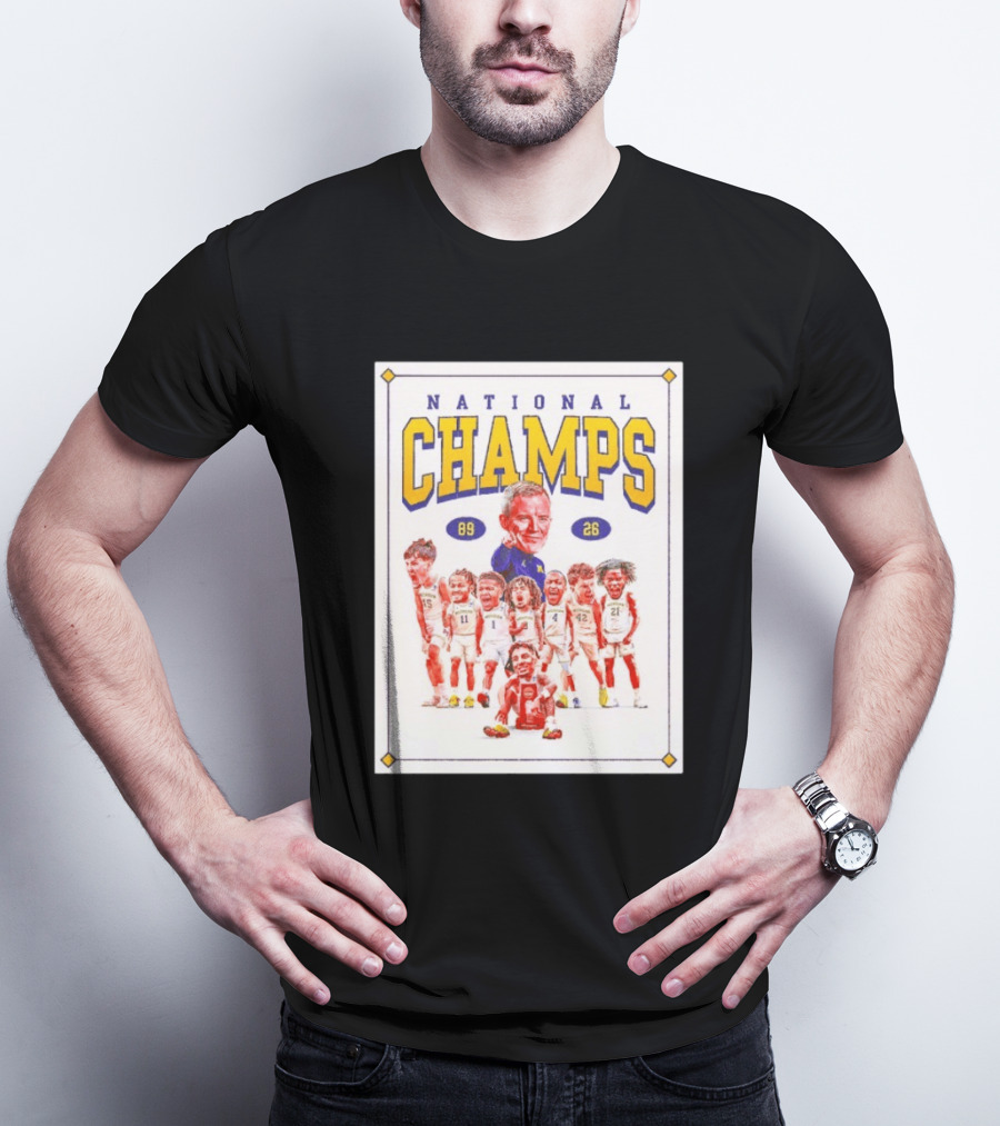 National Champs 89 26 Michigan Wolverines Caricature Coach And Players T-Shirt