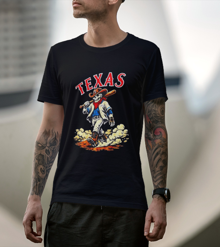 Texas Rangers Cowboy Skull Baseball Player T-Shirt