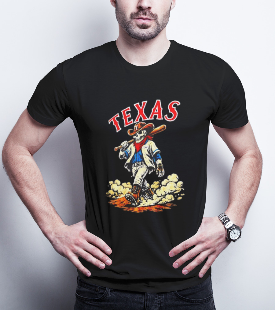 Texas Rangers Cowboy Skull Baseball Player T-Shirt