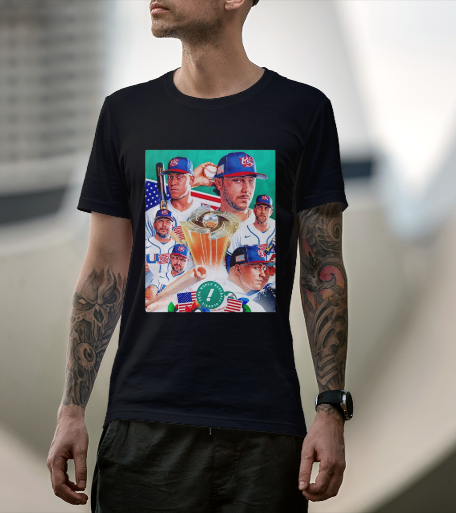 Team USA 2026 World Baseball Classic Players With USA Flag And Trophy T-Shirt