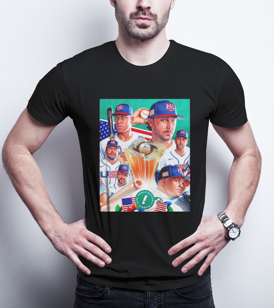 Team USA 2026 World Baseball Classic Players With USA Flag And Trophy T-Shirt