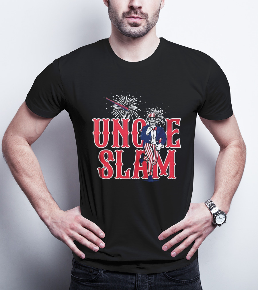 Uncle Slam USA Baseball Fireworks Patriotic Captain America Crest T-Shirt