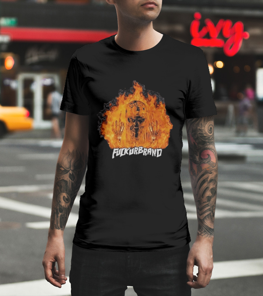 Terminator Skull Flaming Middle Finger Fuck Your Brand T-Shirt