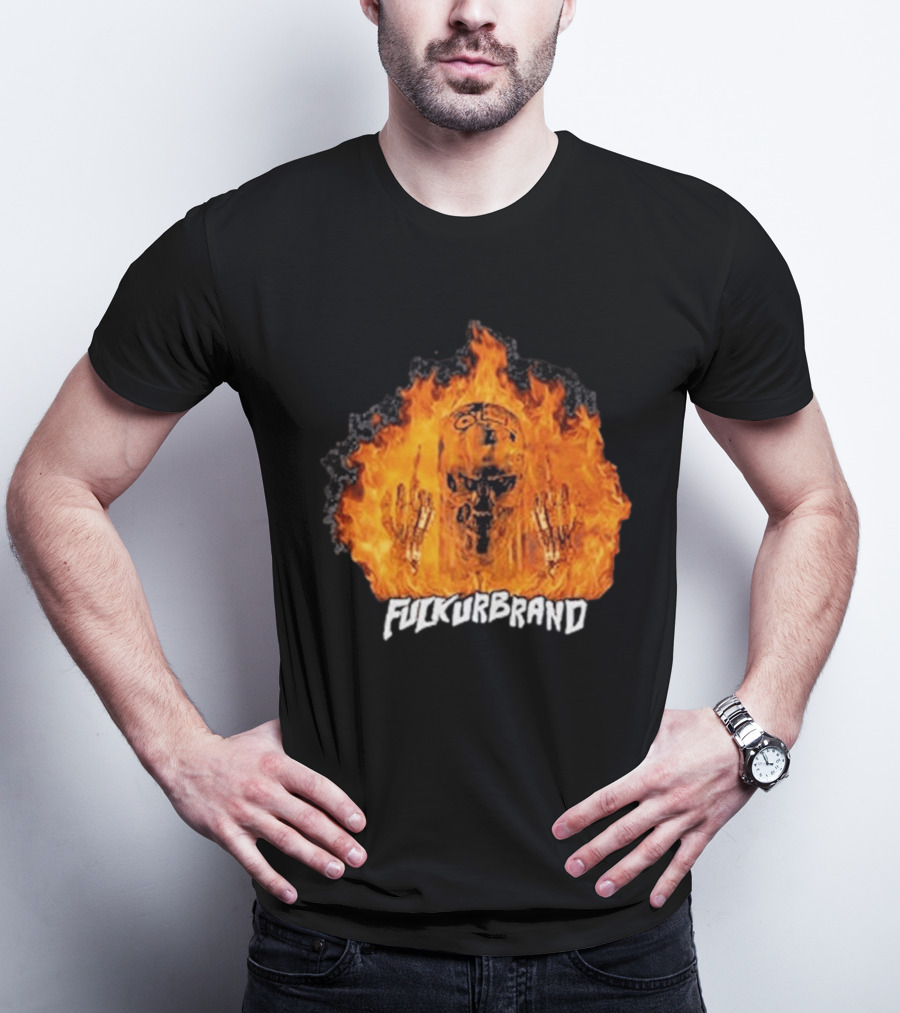 Terminator Skull Flaming Middle Finger Fuck Your Brand T-Shirt