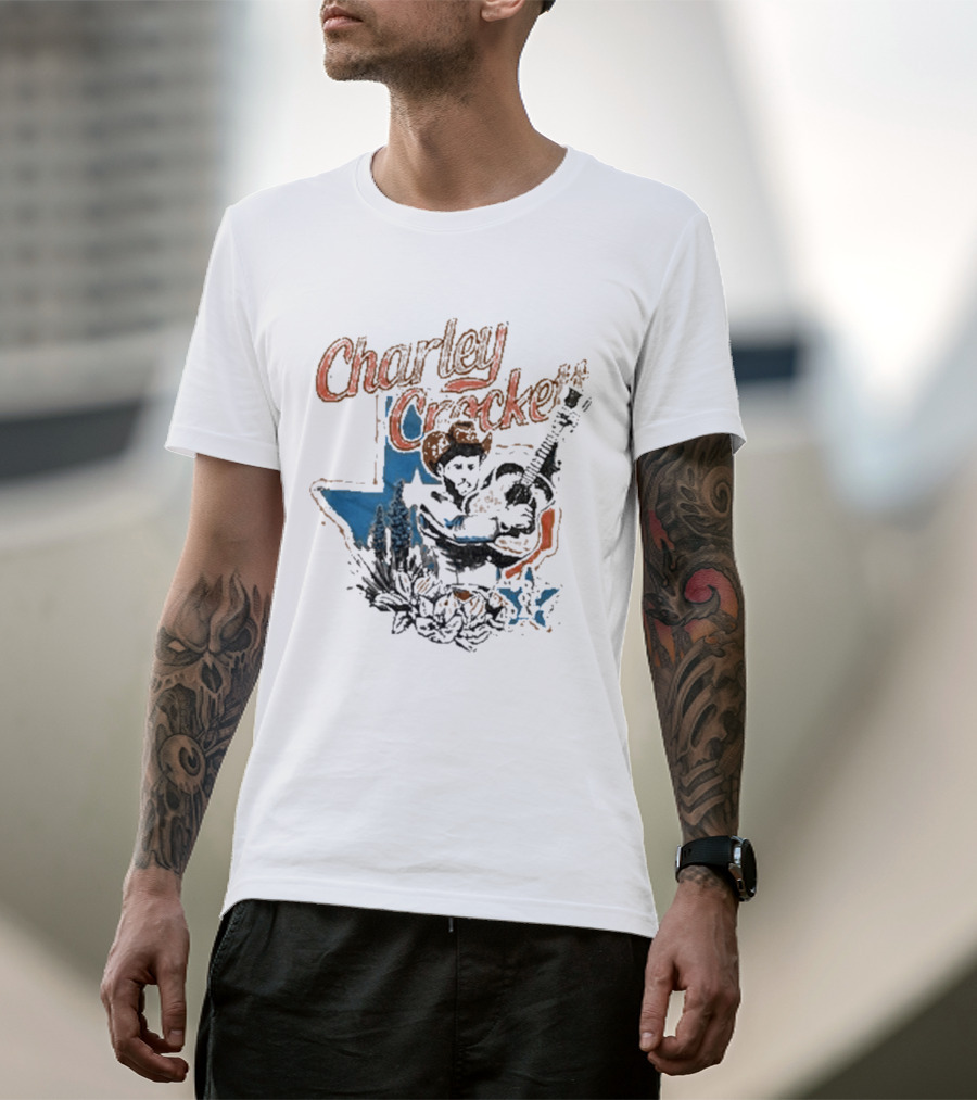 Charley Crockett Texas Guitar Cowboy Bluebonnet T-Shirt