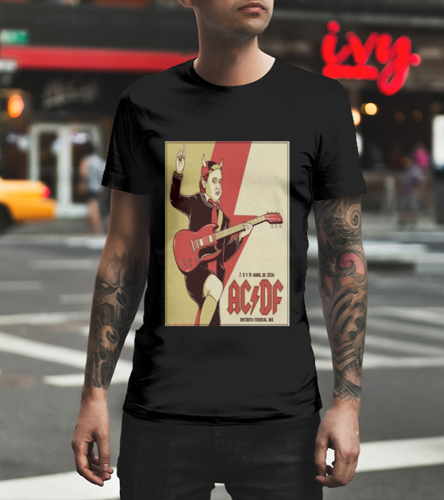 AC DF Distrito Federal MX Abril 2026 7 11 15 Rock Concert Red Guitar And Devil Horns T-Shirt