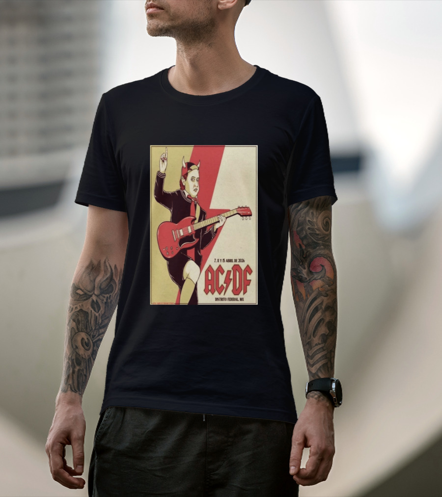 AC DF Distrito Federal MX Abril 2026 7 11 15 Rock Concert Red Guitar And Devil Horns T-Shirt