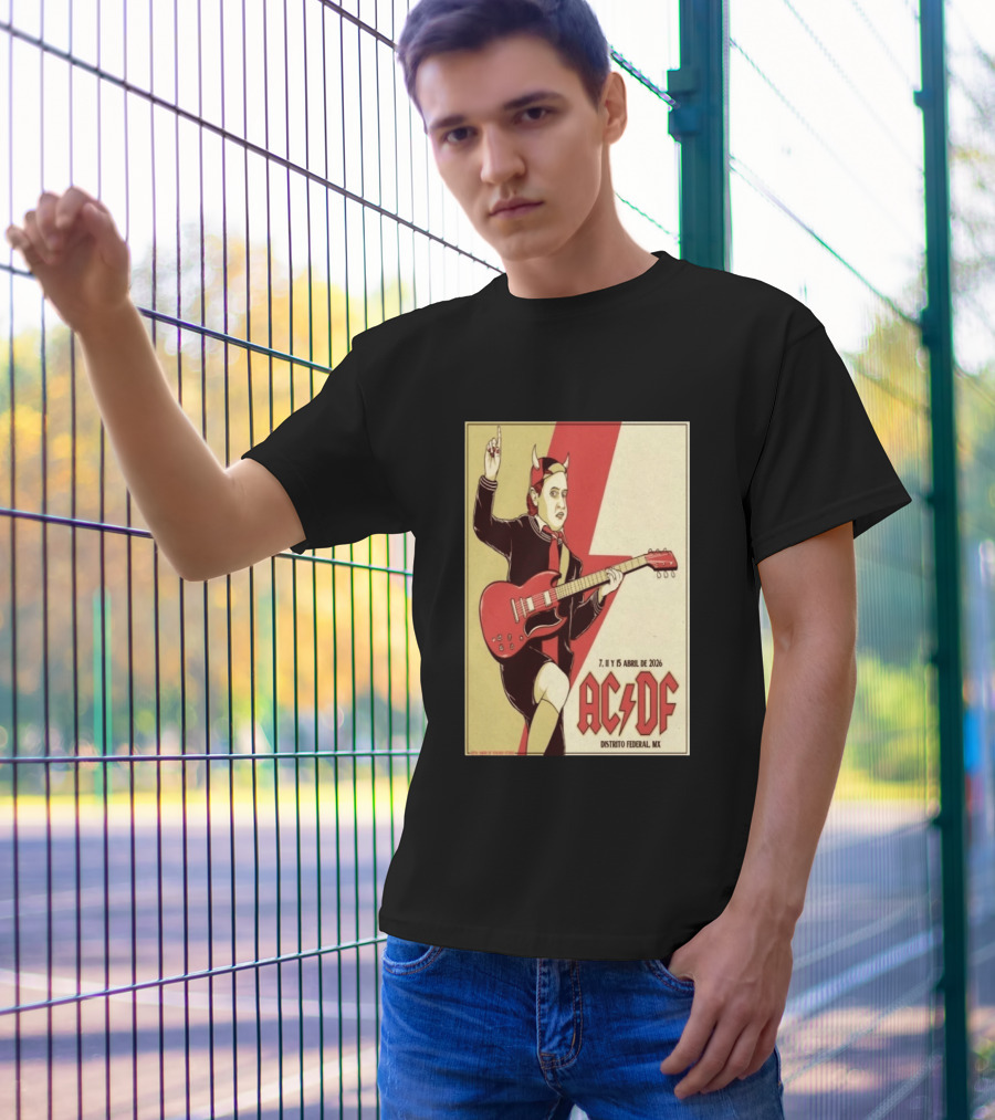 AC DF Distrito Federal MX Abril 2026 7 11 15 Rock Concert Red Guitar And Devil Horns T-Shirt
