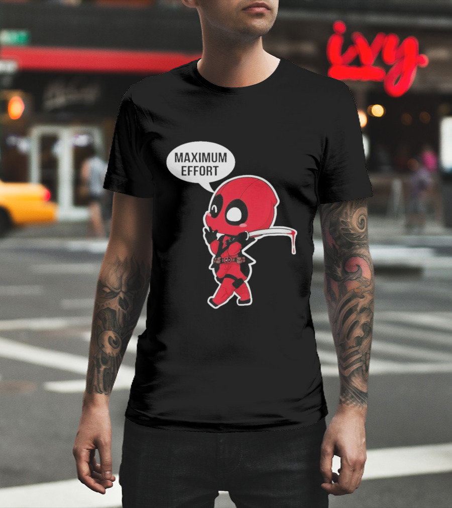 Deadpool Chibi Costume Maximum Effort Speech Bubble T-Shirt