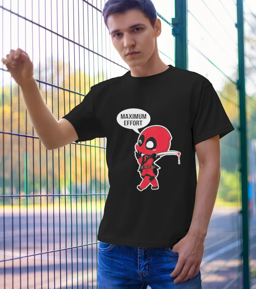 Deadpool Chibi Costume Maximum Effort Speech Bubble T-Shirt